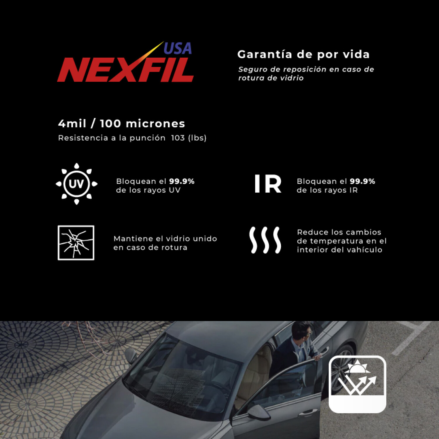 Polarizado Premium Auto. Marca Nexfil - Nanocarbón. Tono: Intermedio. 100 Micrones — ML Center