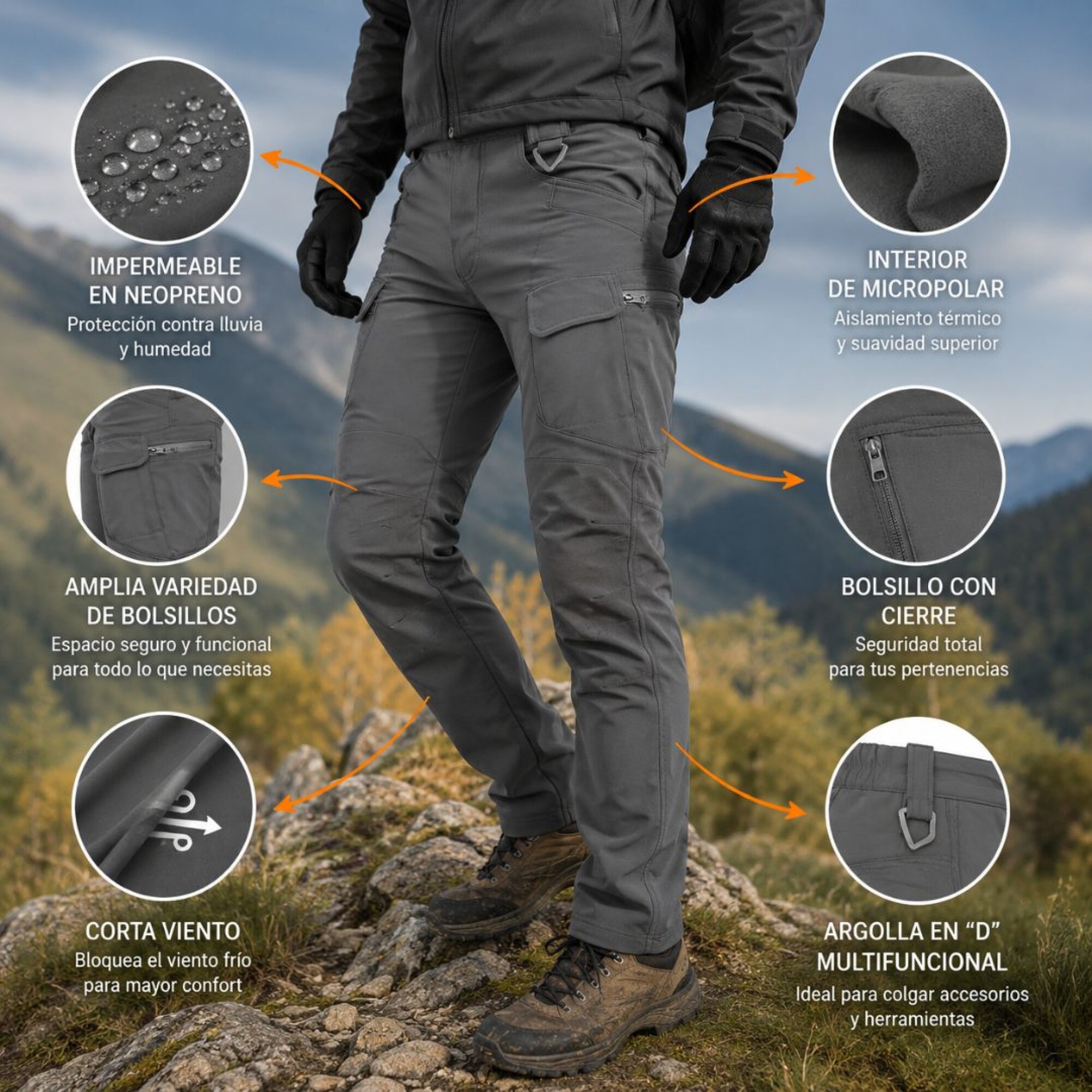 Pantalón SWAT reforzado Térmico neopreno micropolar Repelente al Agua ...