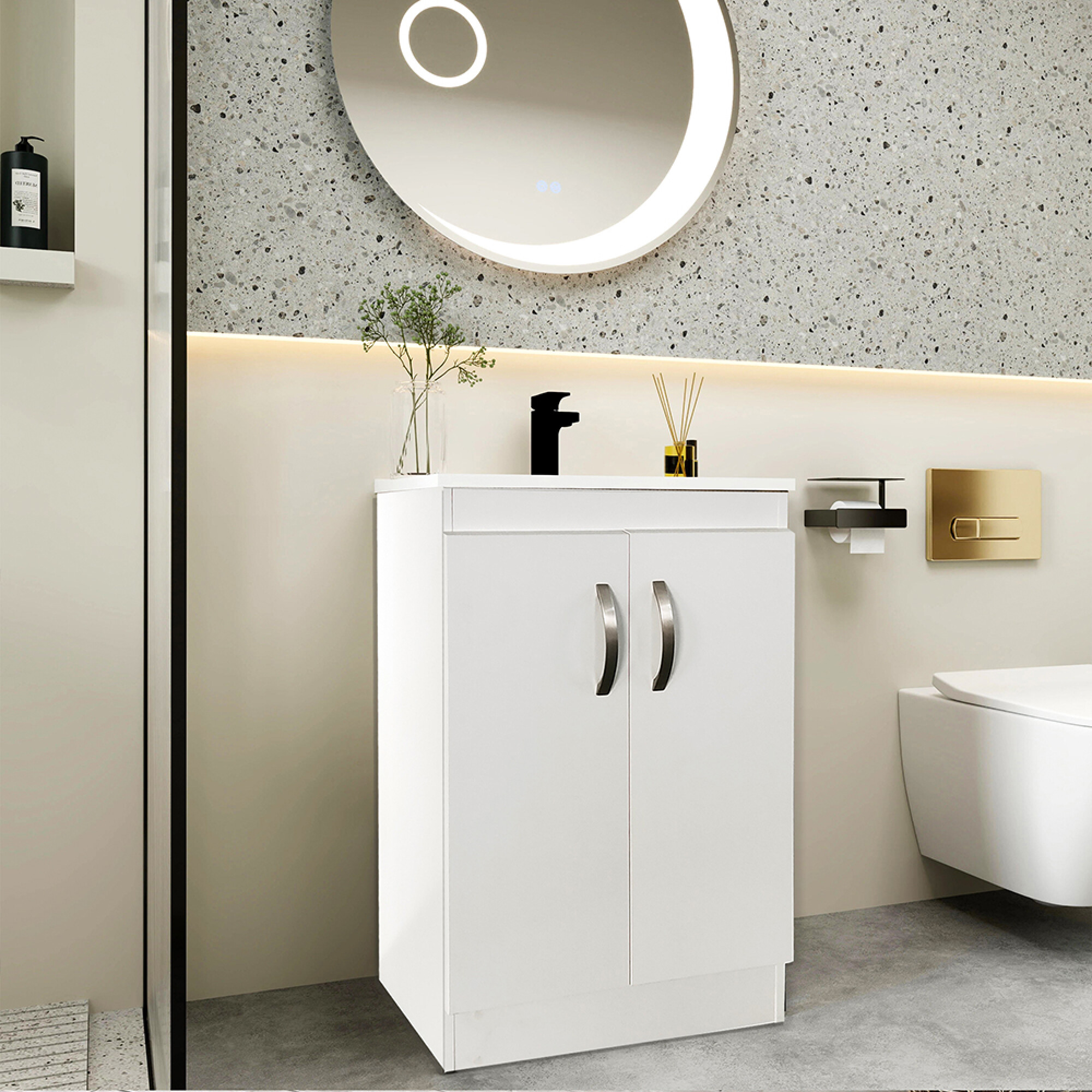 Mueble De Baño Vanity Blanco Con Bacha Blanca — Castro