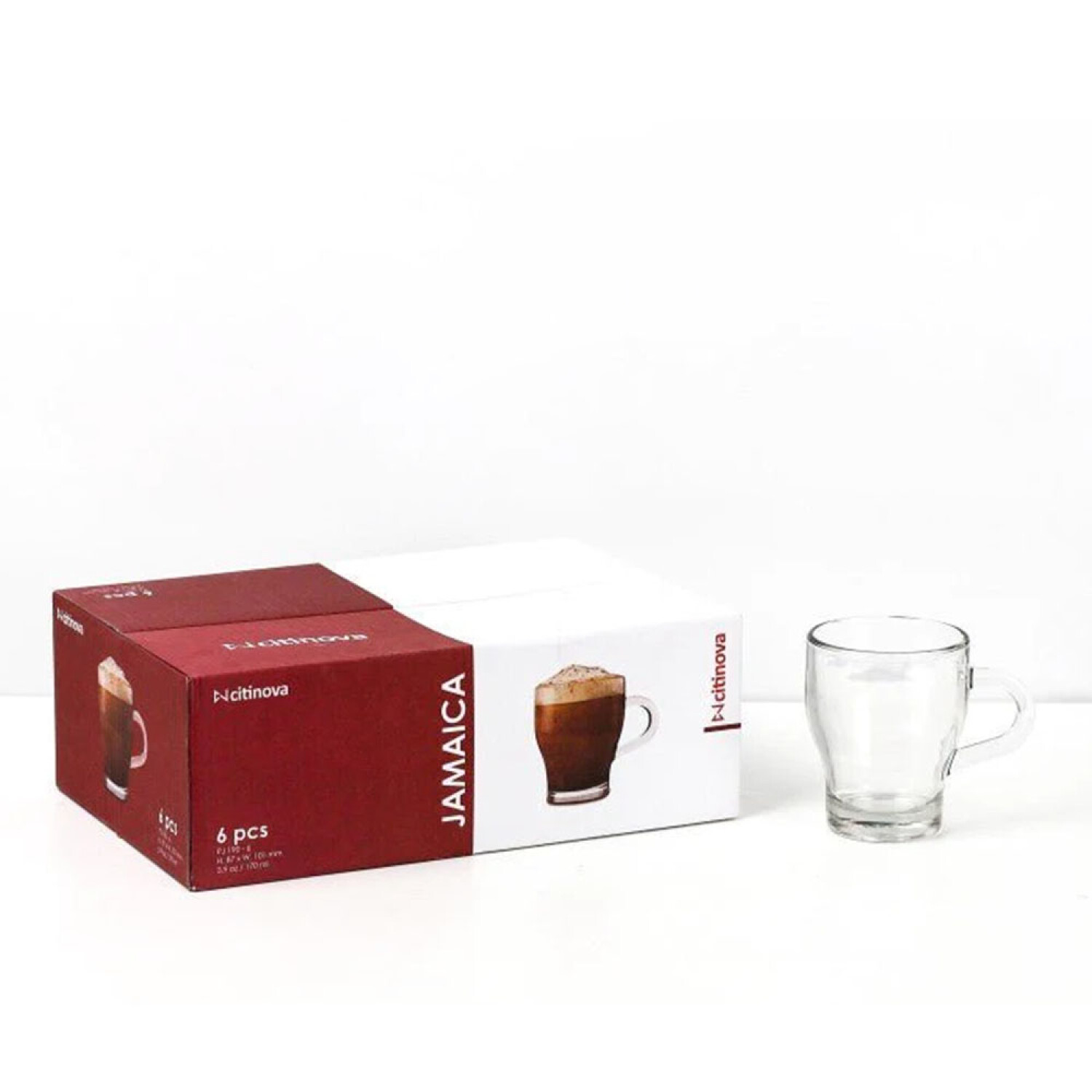 Set X6 Taza de Café c/Asa Jamaica en Vidrio 170Ml Citinova - Transparente — HTS