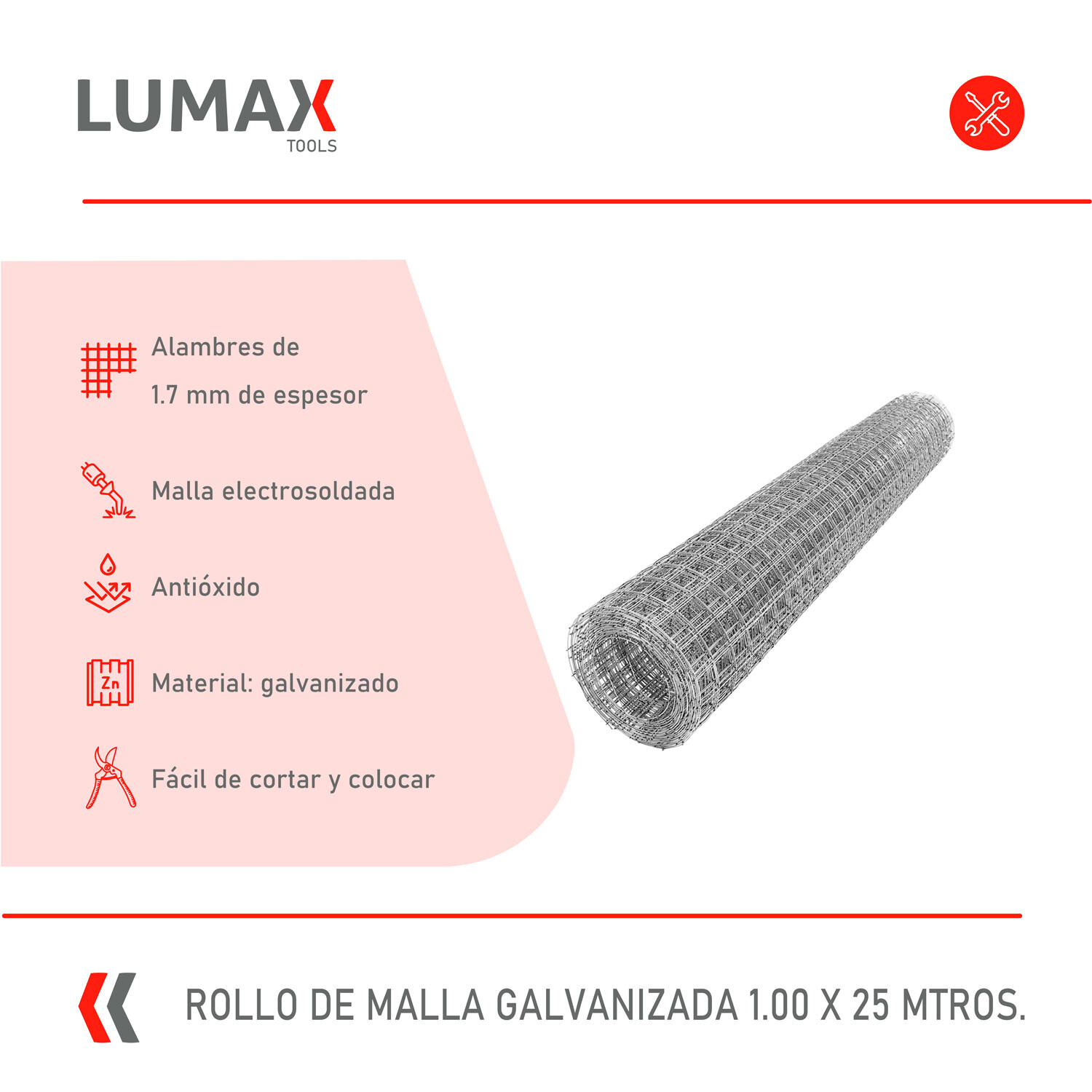 Rollo de Malla Electrosoldada Galvanizada Lumax 1.0x25mts — Electroventas