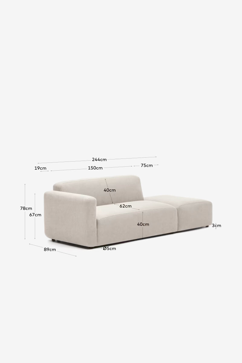 Sofá modular Neom - 2 plazas con terminal beige 244 cm — Kave Home