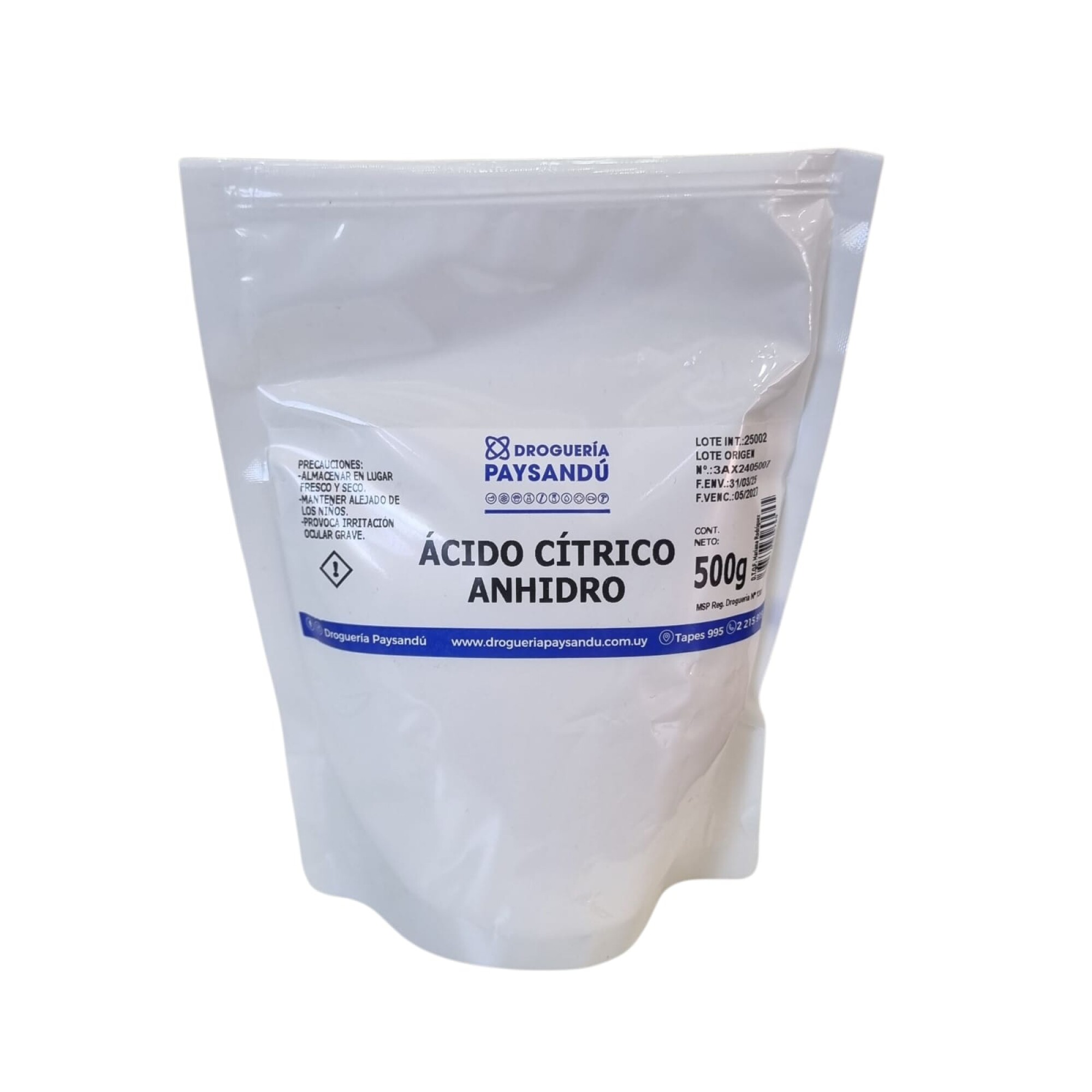Ácido Cítrico Anhidro - 500 g — Droguería Paysandú