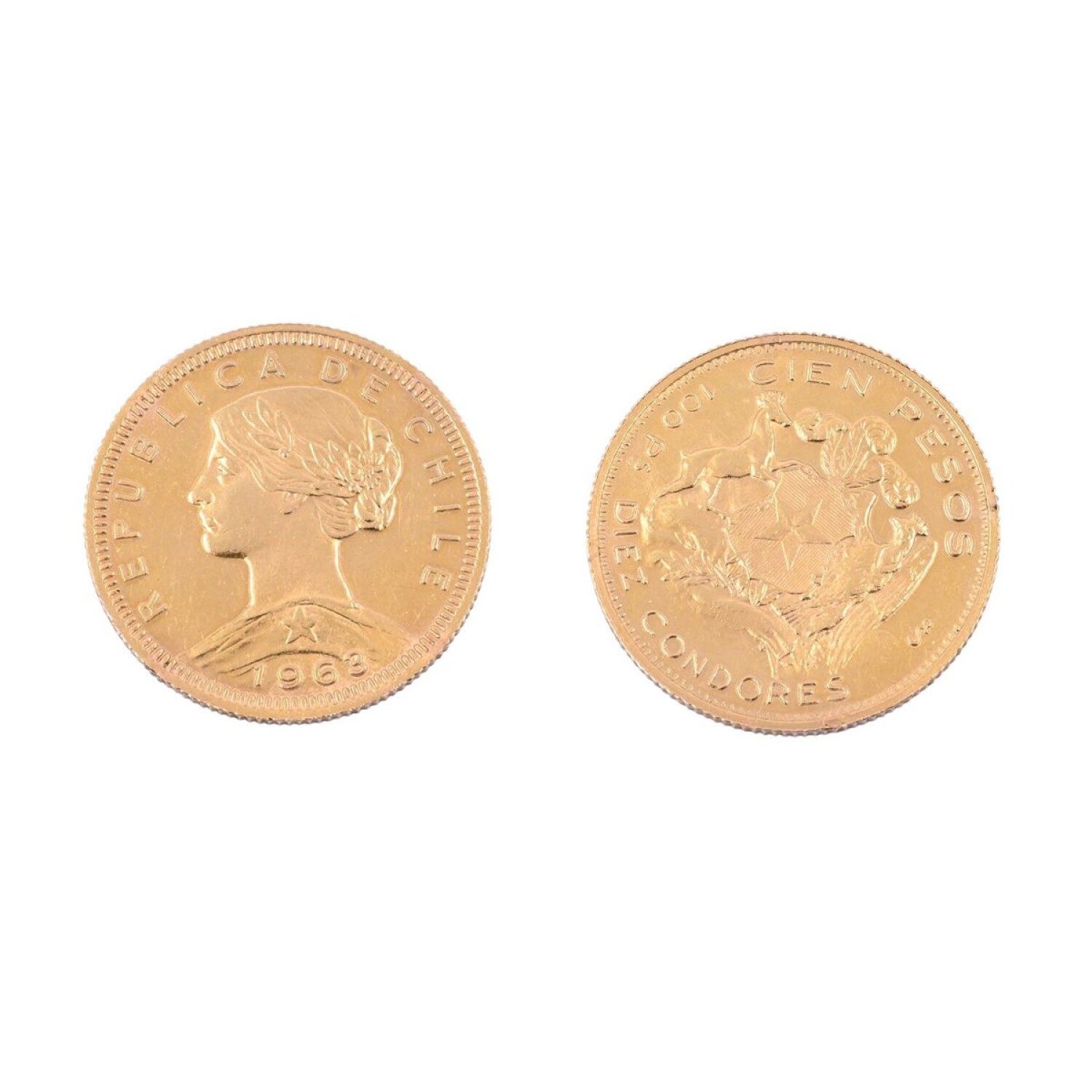 Moneda de oro República de Chile 100 pesos año 1963. — Facello Joyeros