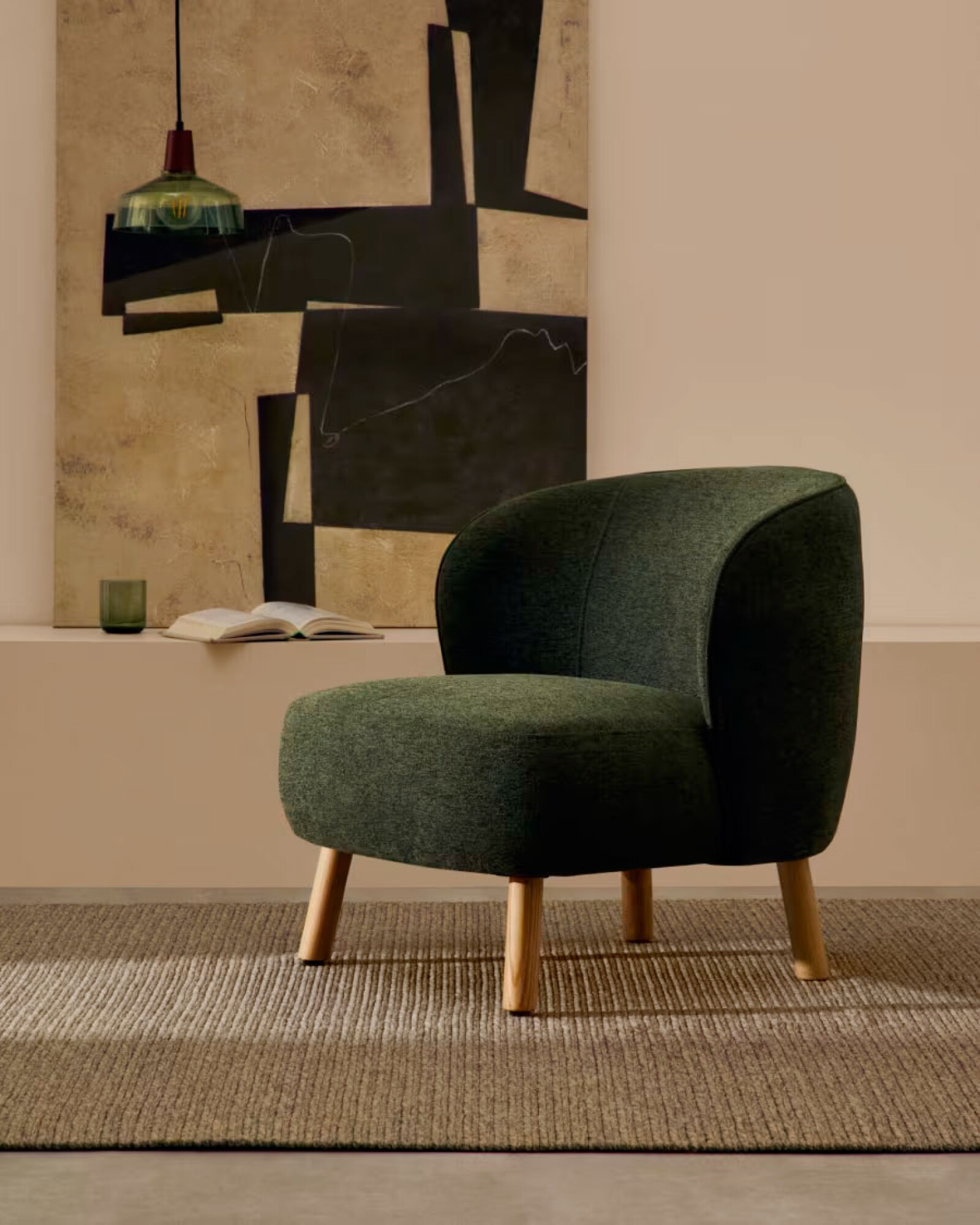 Butaca Ulit de chenilla - verde y patas de madera maciza haya acabado ...