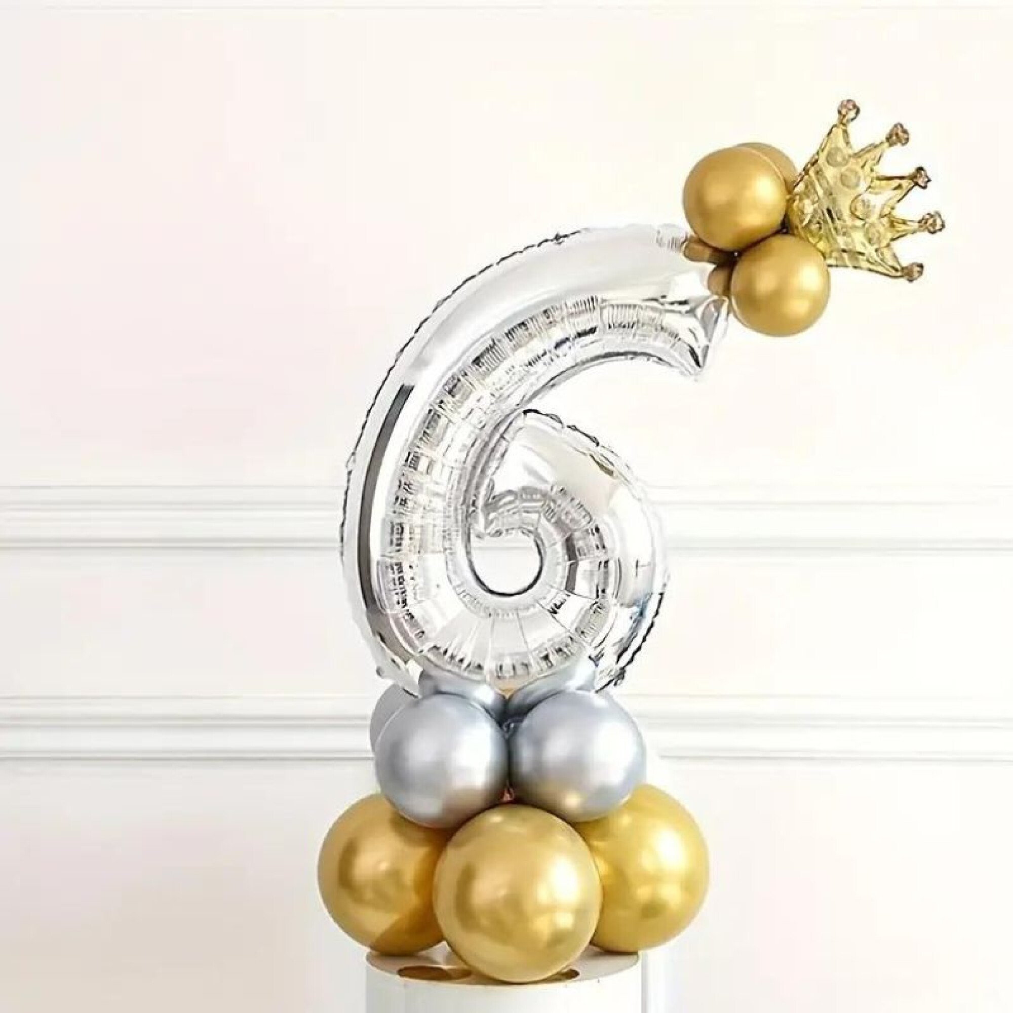 Set de Globo Número 6 con Corona - Plateado — Casa Fessta