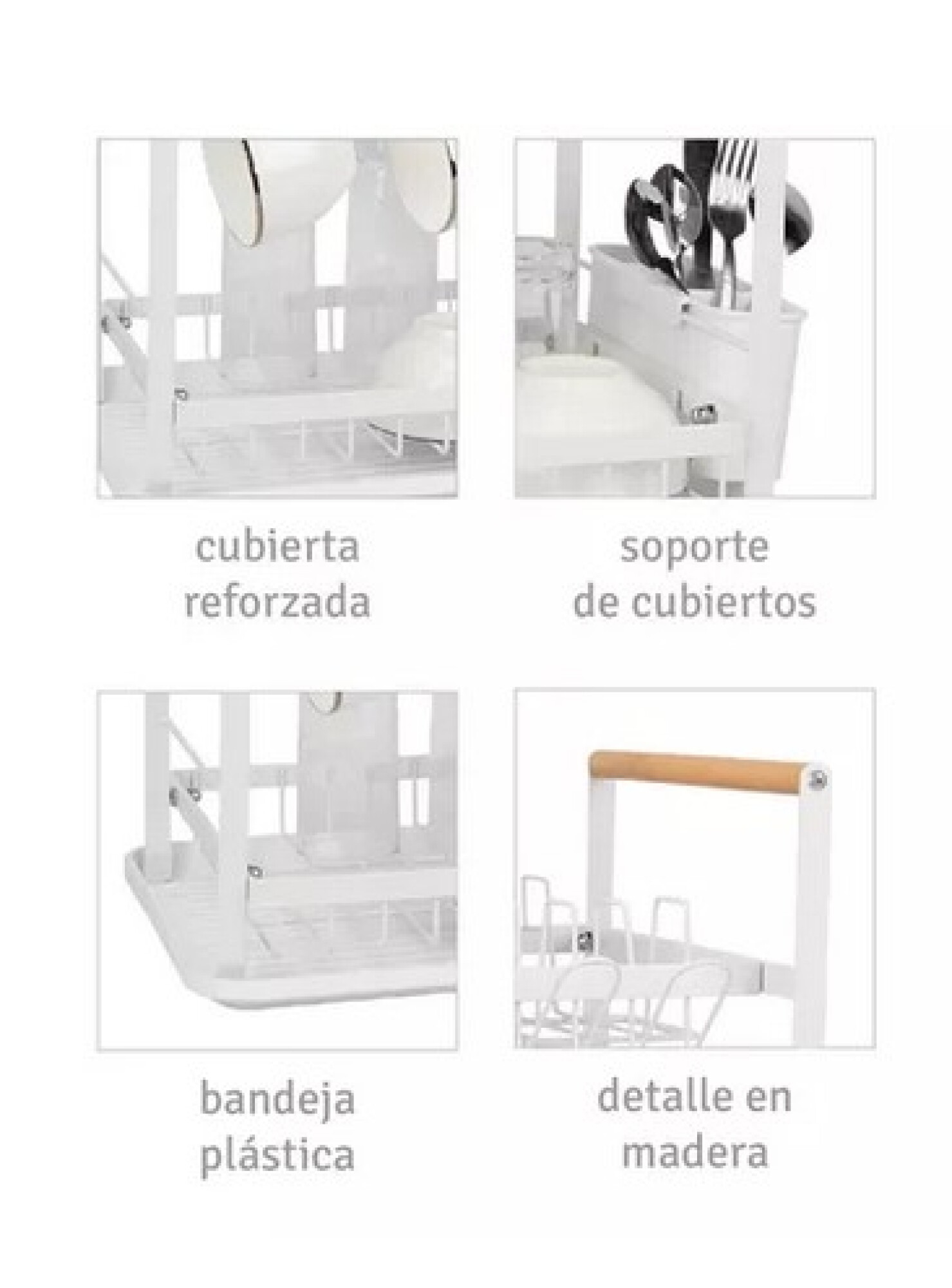 Escurridor de platos 2 pisos metal con madera - Blanco — Rumba