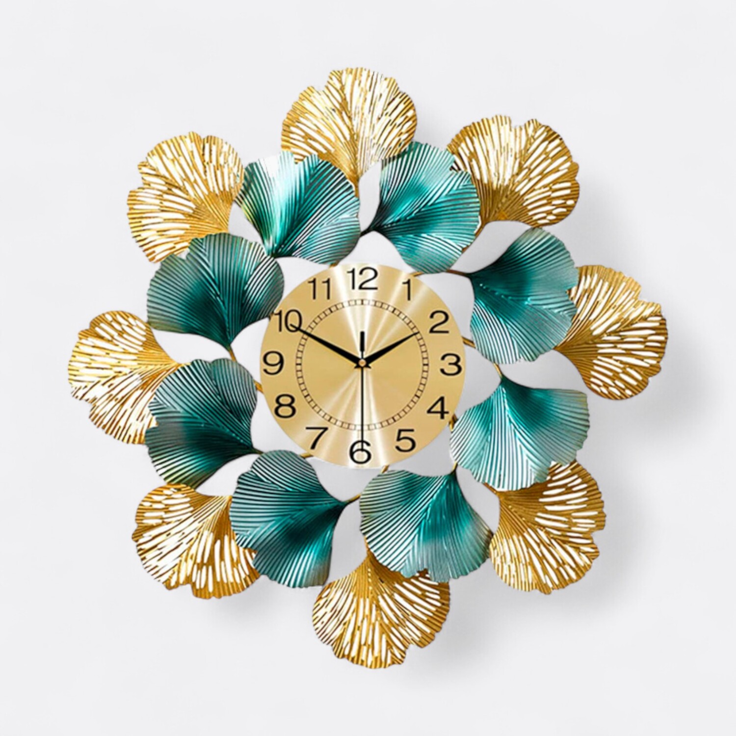 Reloj De Pared Hojas Doradas Con Verde — Que Regalo