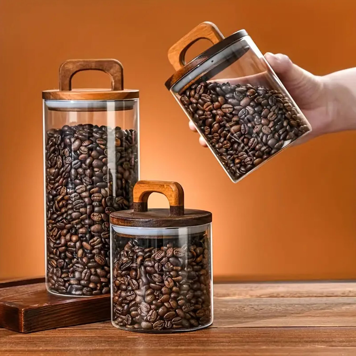 Frasco Tarro Recipiente en Vidrio y Tapa Madera c/Asa 1500Ml ...