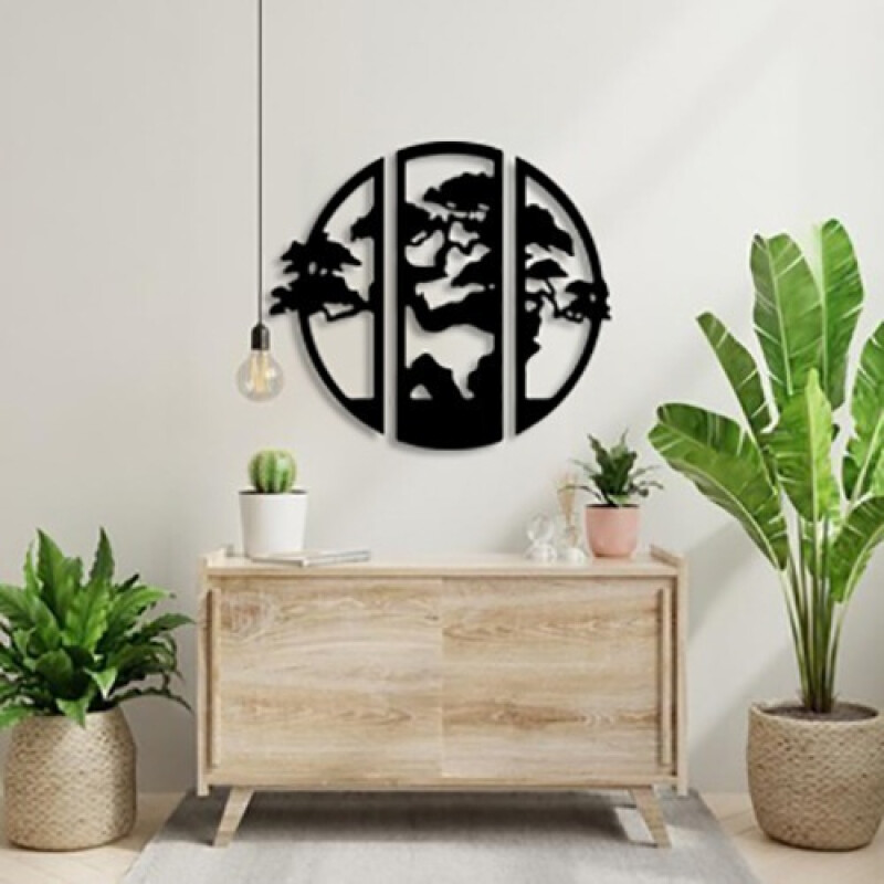 Cuadro Madera Calada Tríptico Bonsai 53 X 53 Cm - Negro — Mundo Shop