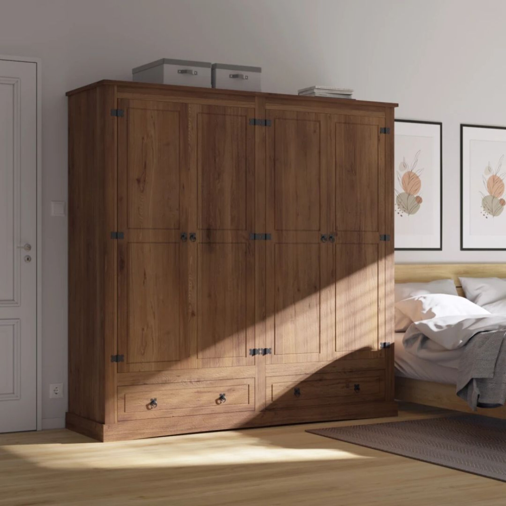 Ropero 4 Puertas Linea Mexicana Madera Maciza Nogal — Brillante