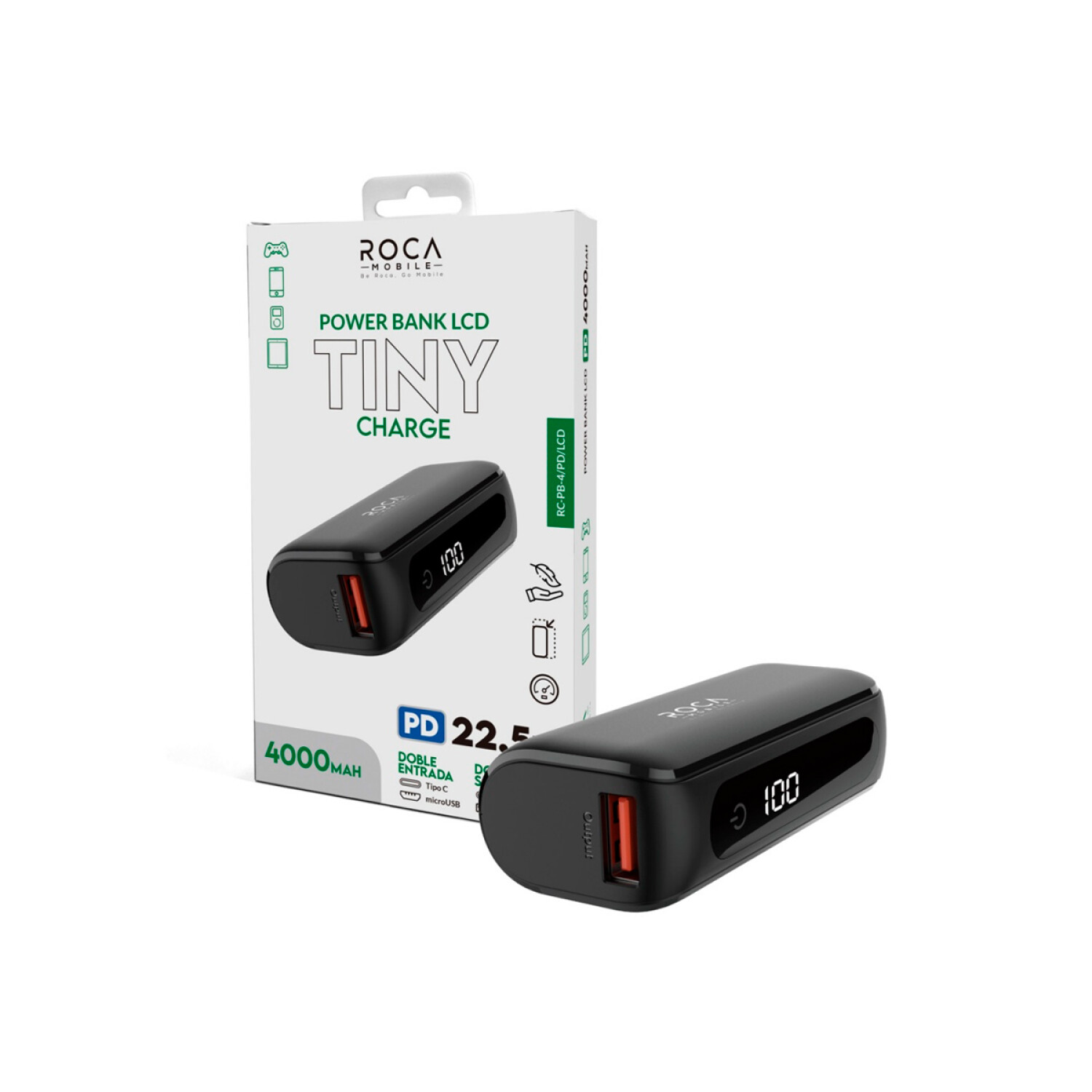 Power bank LCD Tiny 4.000 mAH color negro — Cellular Center