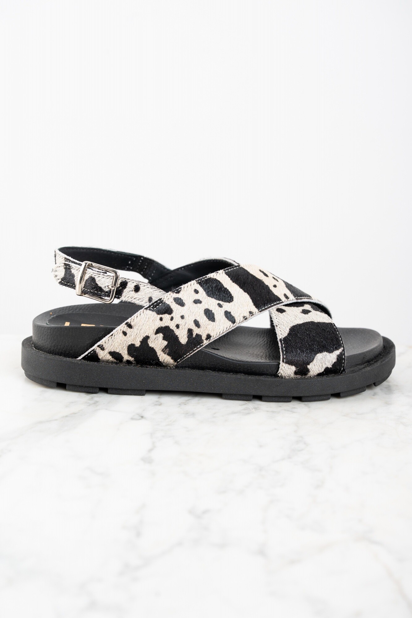 Sandalia Animal Print Pelo Vaca - Negro — Lemon