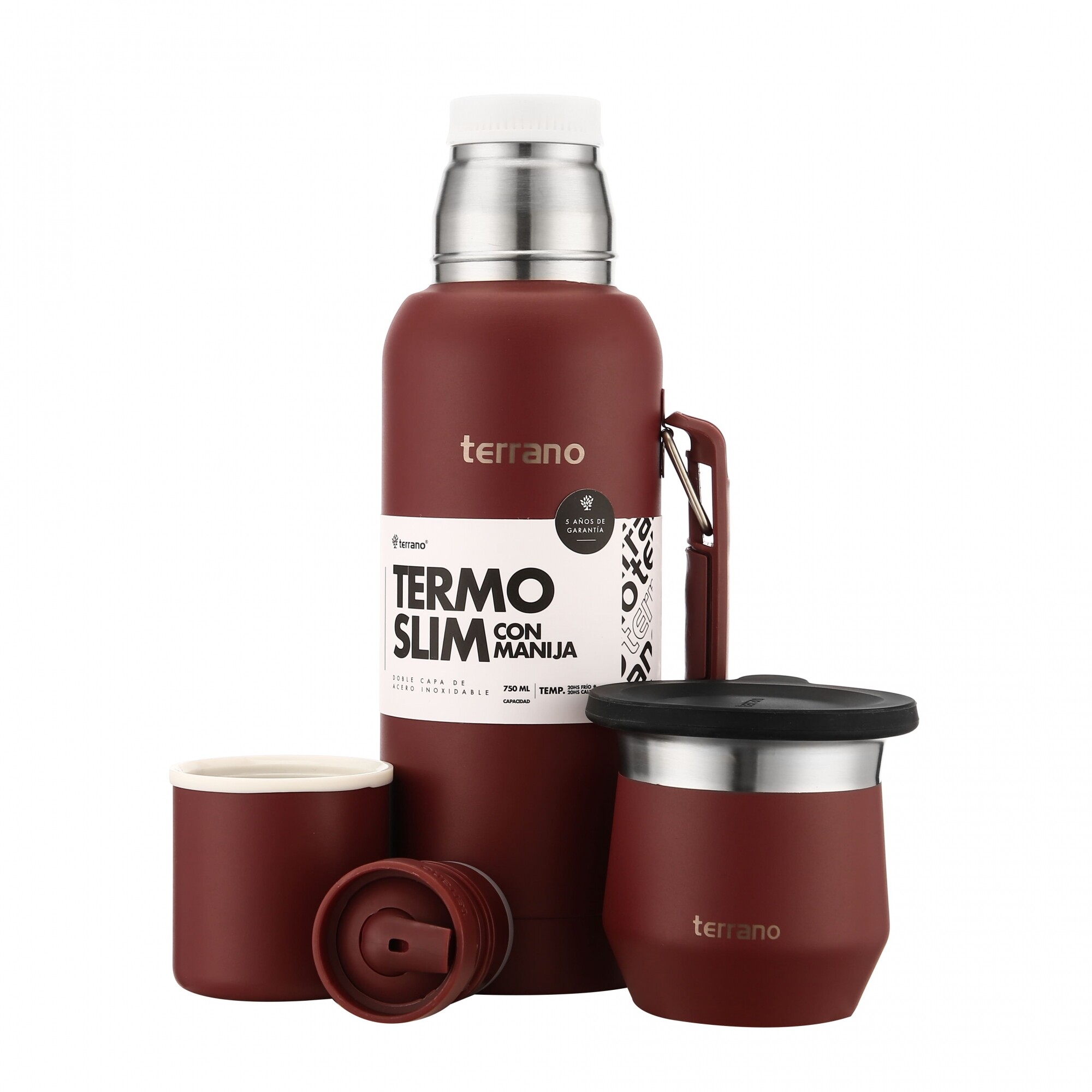 Kit Termo Slim 750ml. c/manija + Mate Flap - Bordo — Terrano