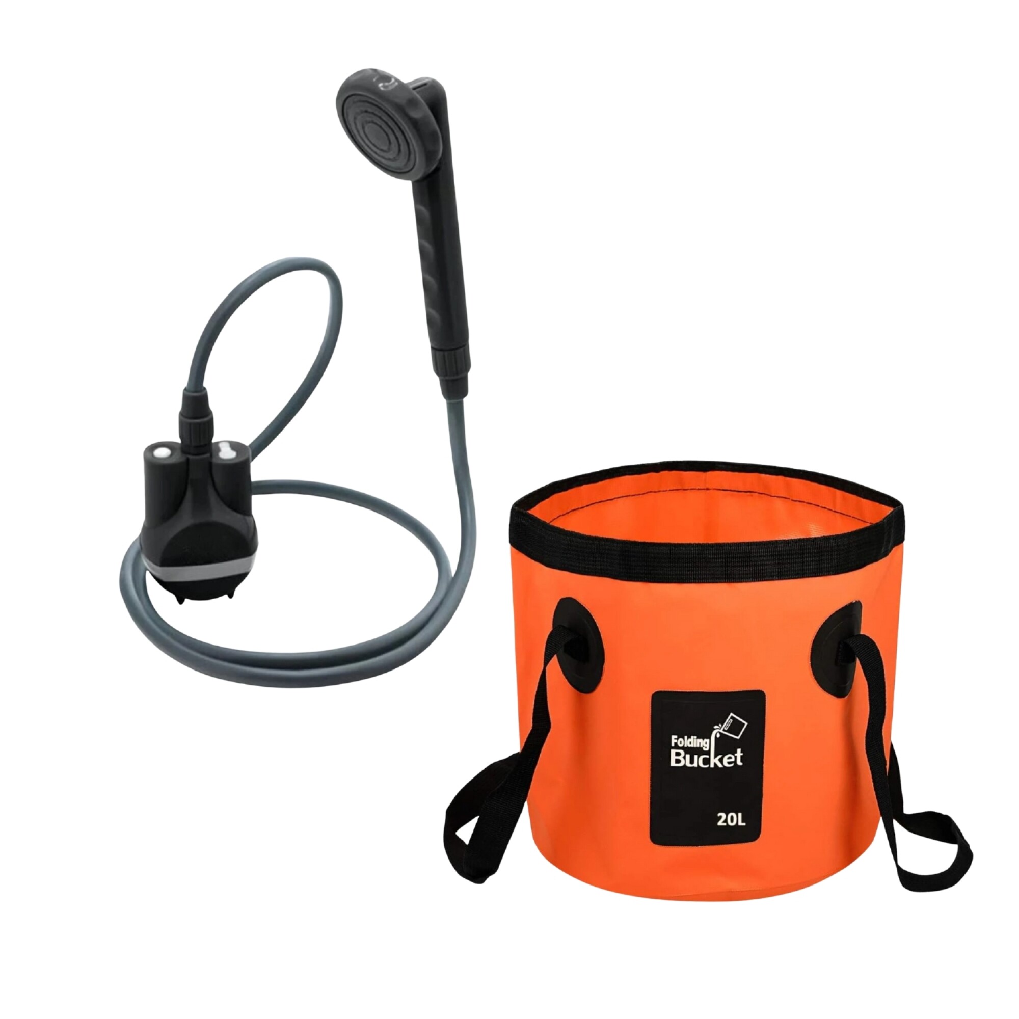 Ducha para camping a bateria 5V + balde de 20L - Naranja — Aventureros