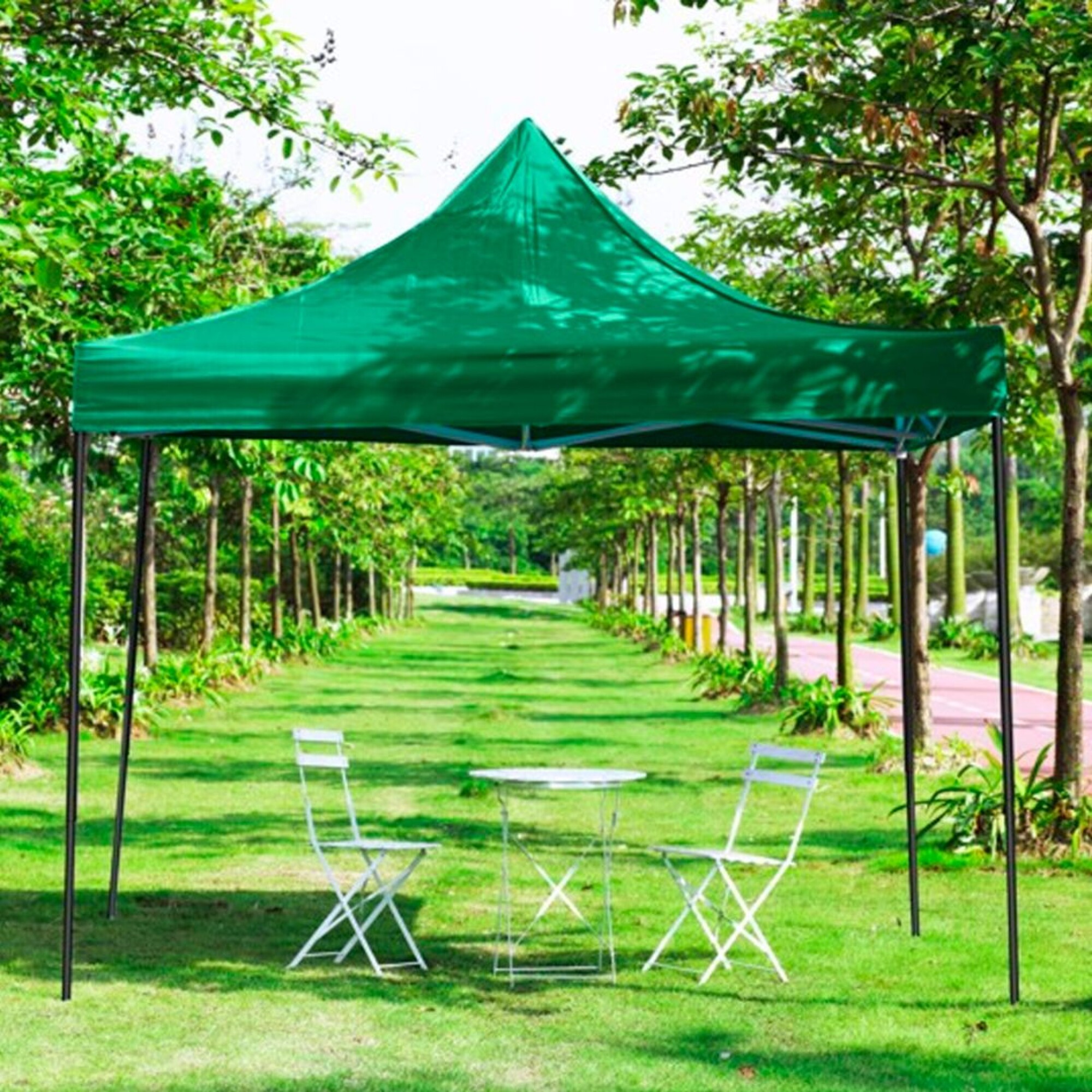 Gazebo Auto armable 3X3 Verde Estructura Meta — Brillante