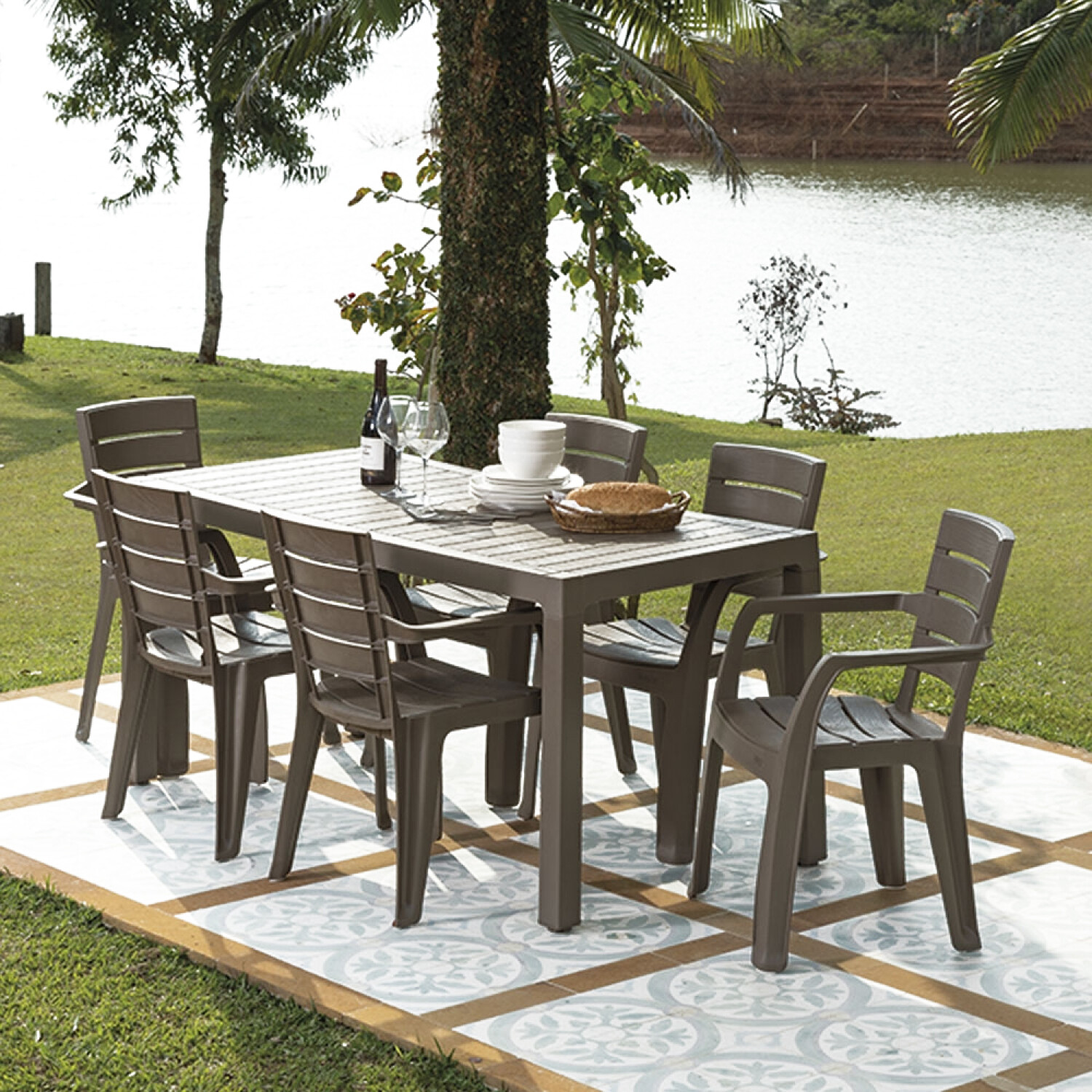 Mesa Familiar Rectangular Plástica Barú Rimax Int/Ext Jardín - Mocca — HTS