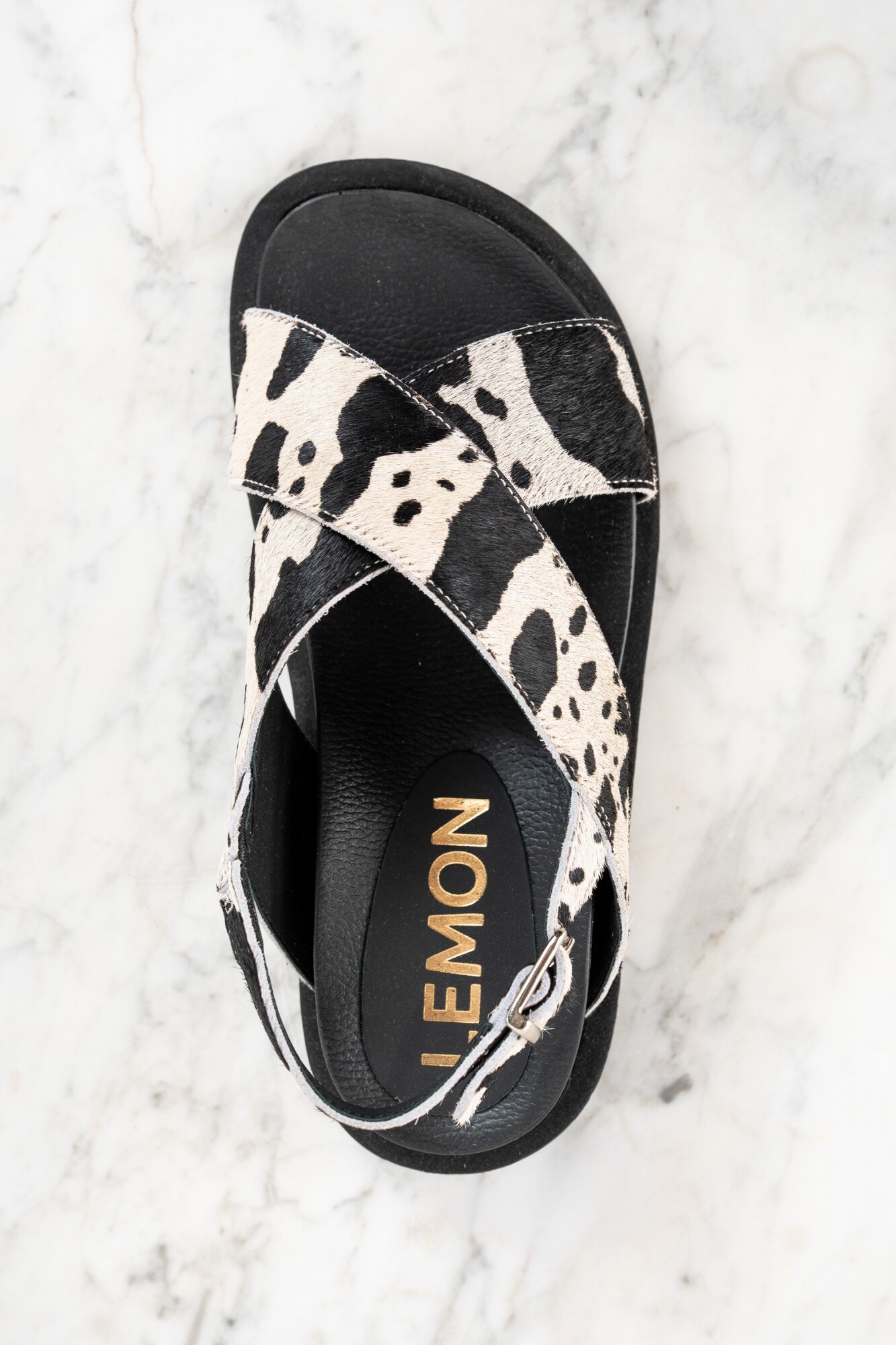 Sandalia Animal Print Pelo Vaca - Negro — Lemon