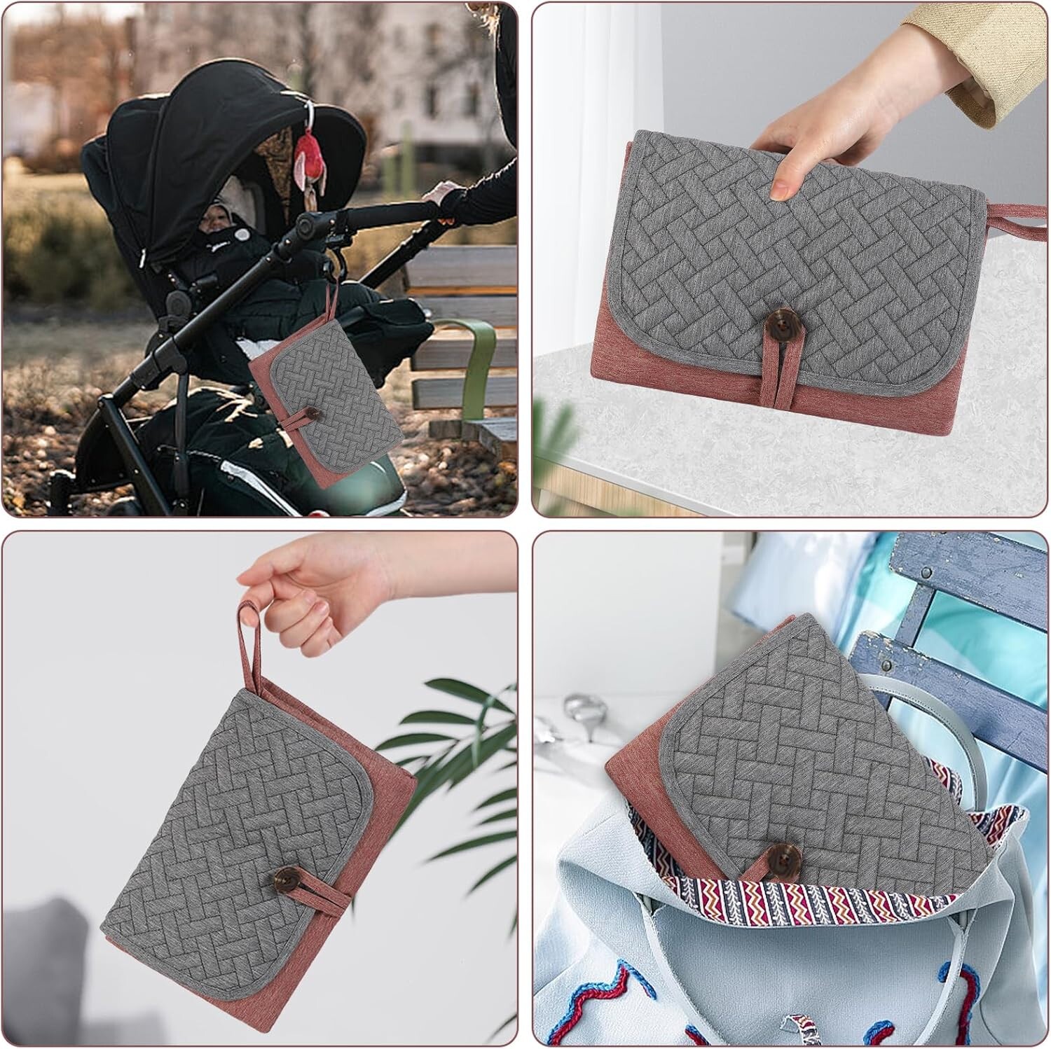 Cambiador portatil capitoneado XL - rosado gris — MVD Kids