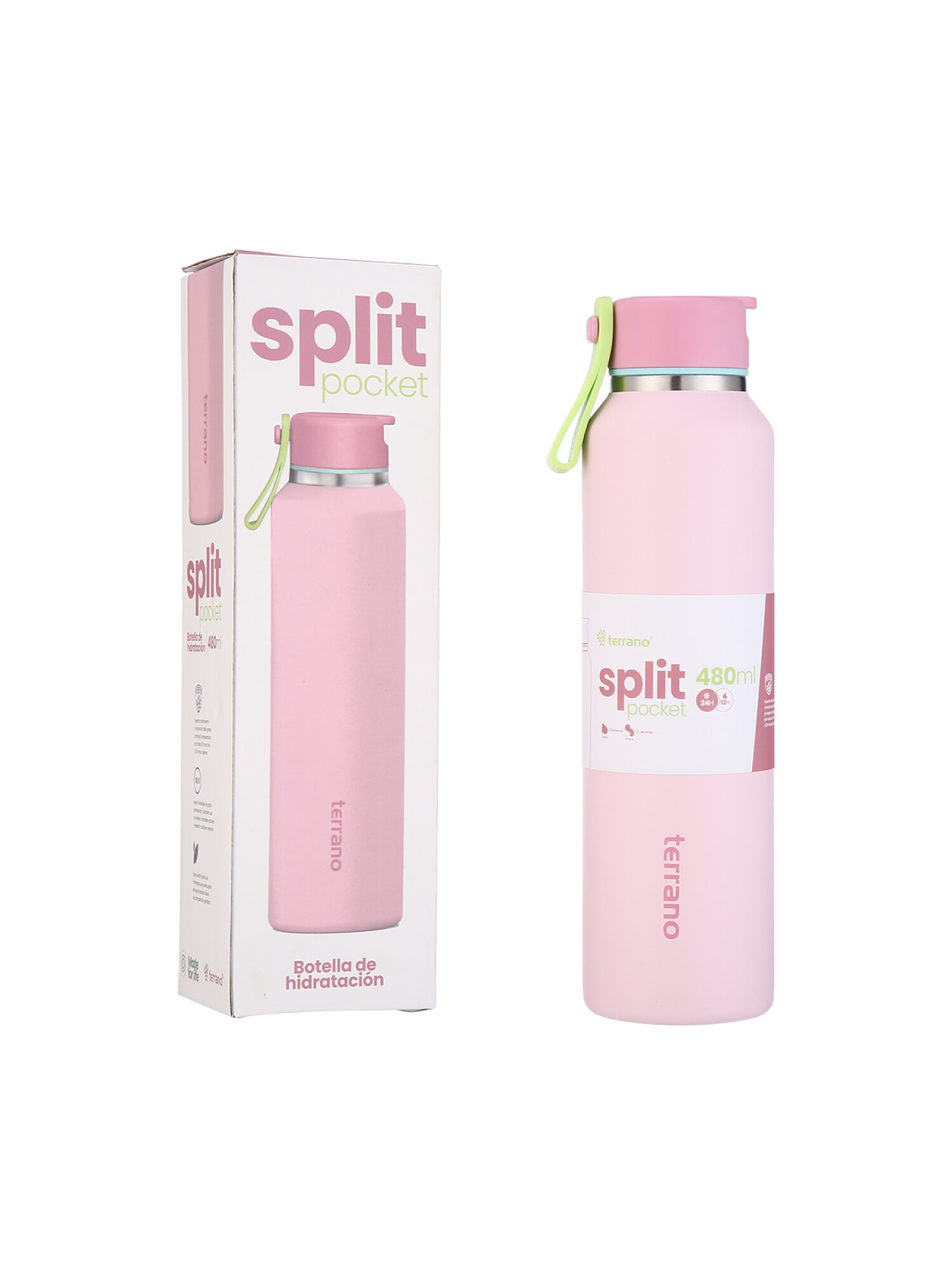 BOTELLA SPLIT POCKET 480ML. - Rosado — Terrano