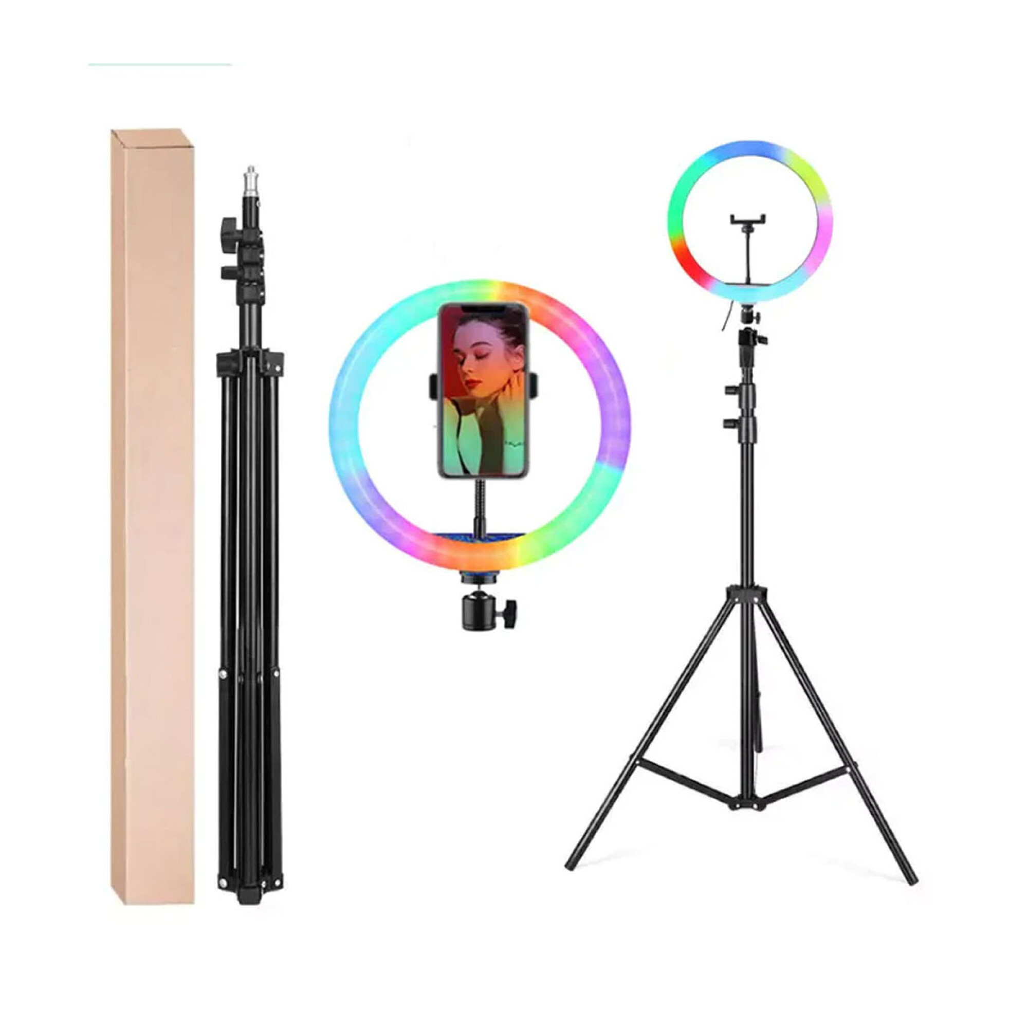 Anillo Led MJ30 RGB 10" con tripode, soporte para celular y control ...