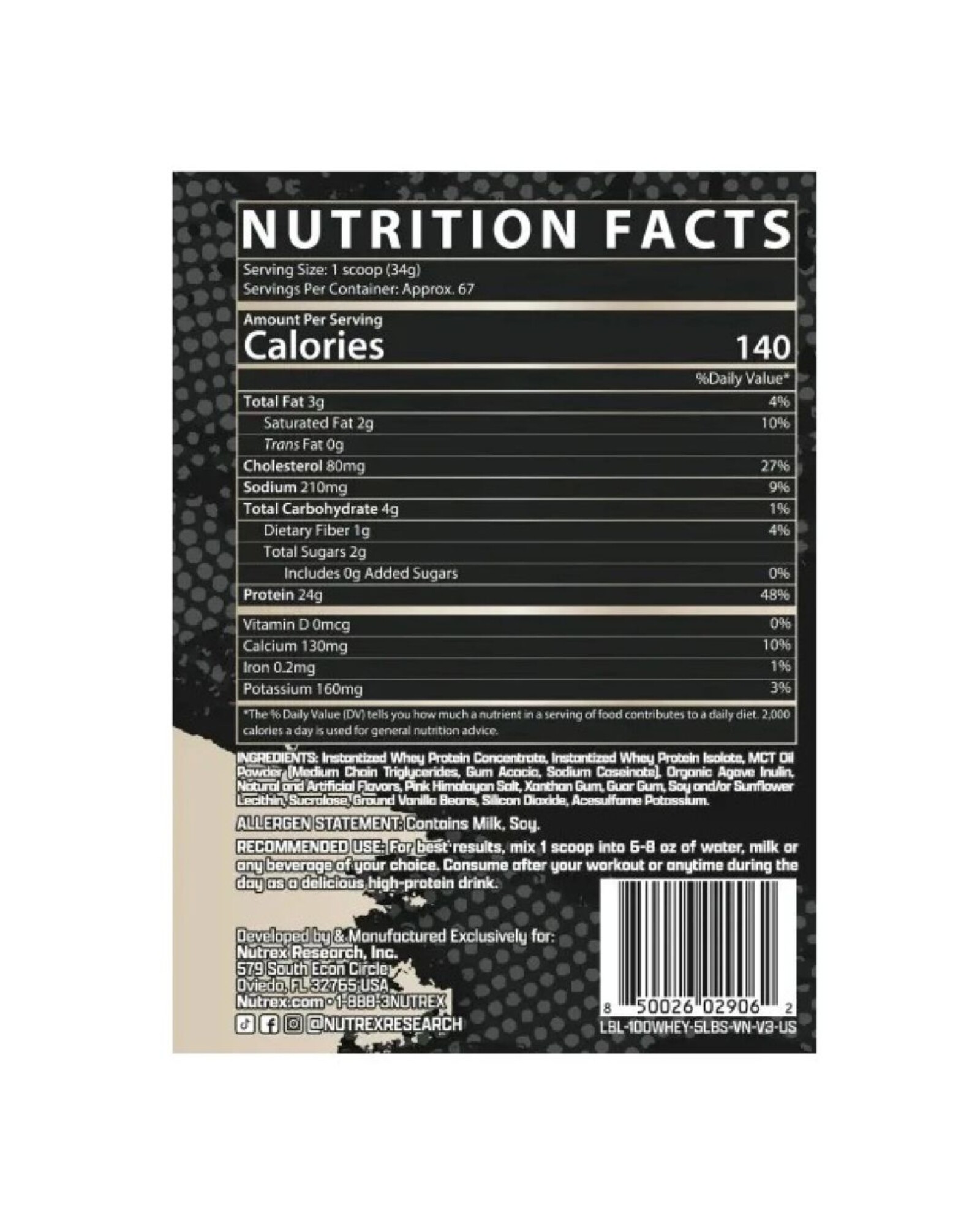 Nutrex 100% Whey Protein 2LB- Sabor Vainilla — Wikimúsculos