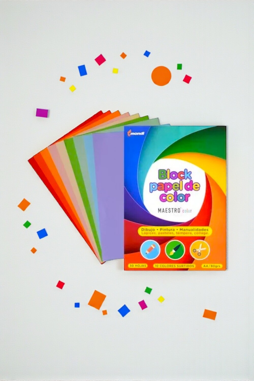 Block c/30 h. Papel color maestro a4, 80grs., col. Surt. — PaperPack