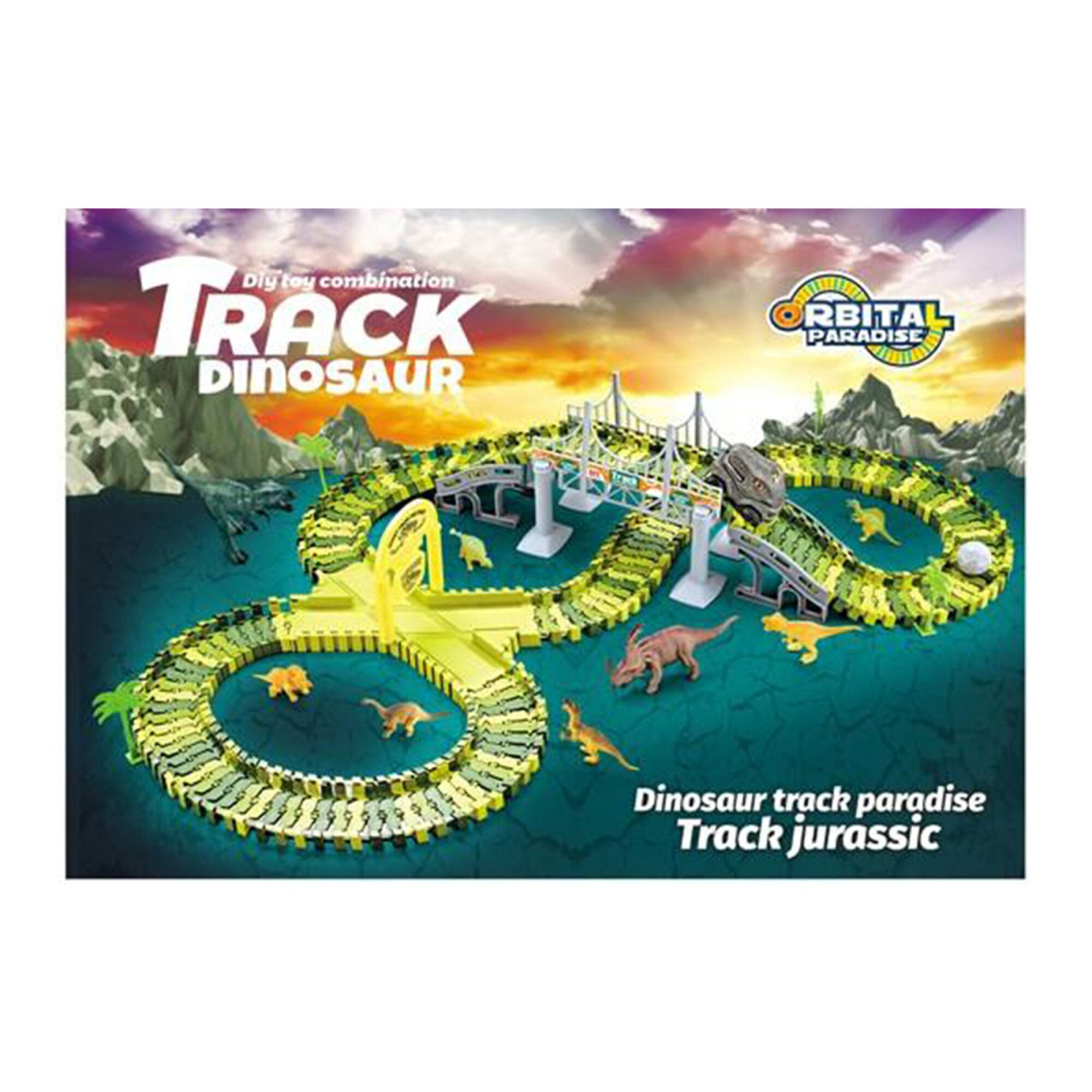 Pista Carreras Dinosaurio Jurassic Flexible Encastrable 180P - Verde — HTS