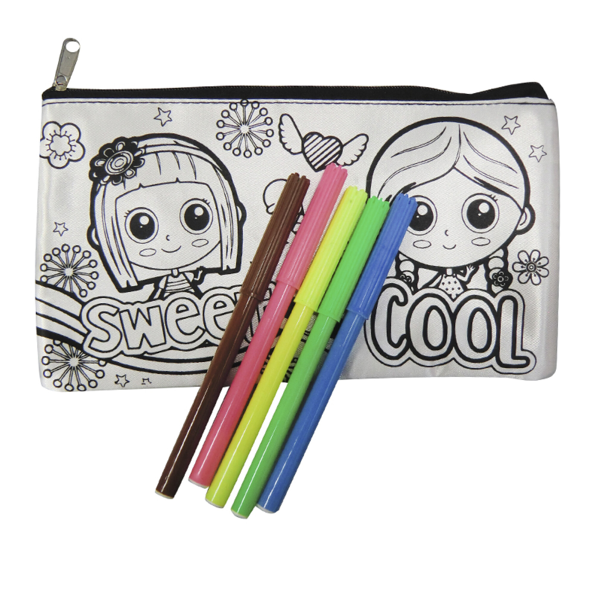 Set Escolar Cartuchera Dibujable + 5 Marcadores — Cartoons