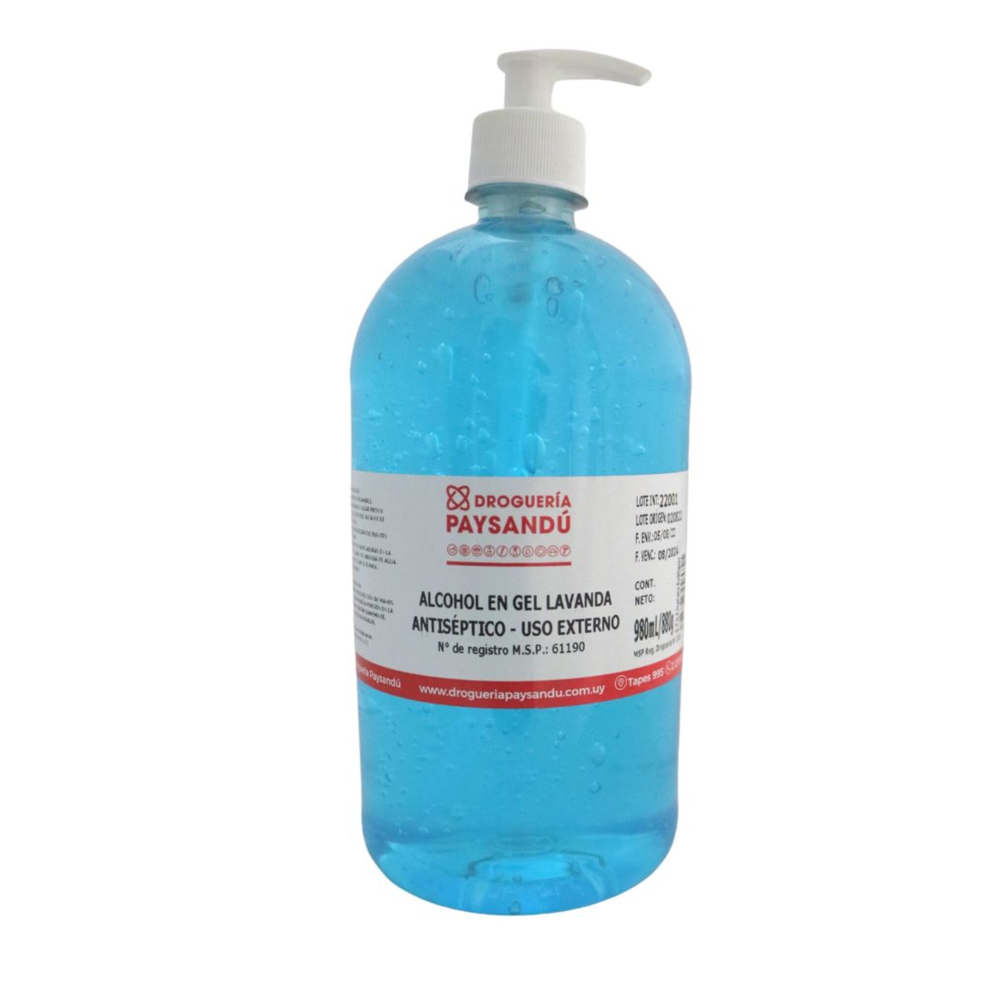 Alcohol en gel lavanda - 980 mL — Droguería Paysandú