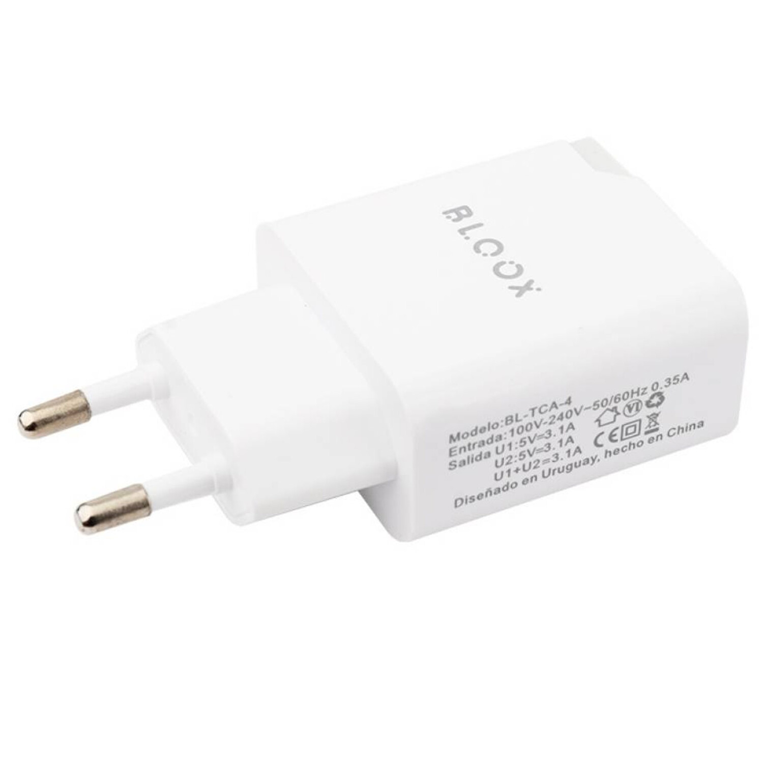 Cargador Celular Tablet de Pared con Doble USB 3.1A y Cable Incluido Bloox — Electroventas