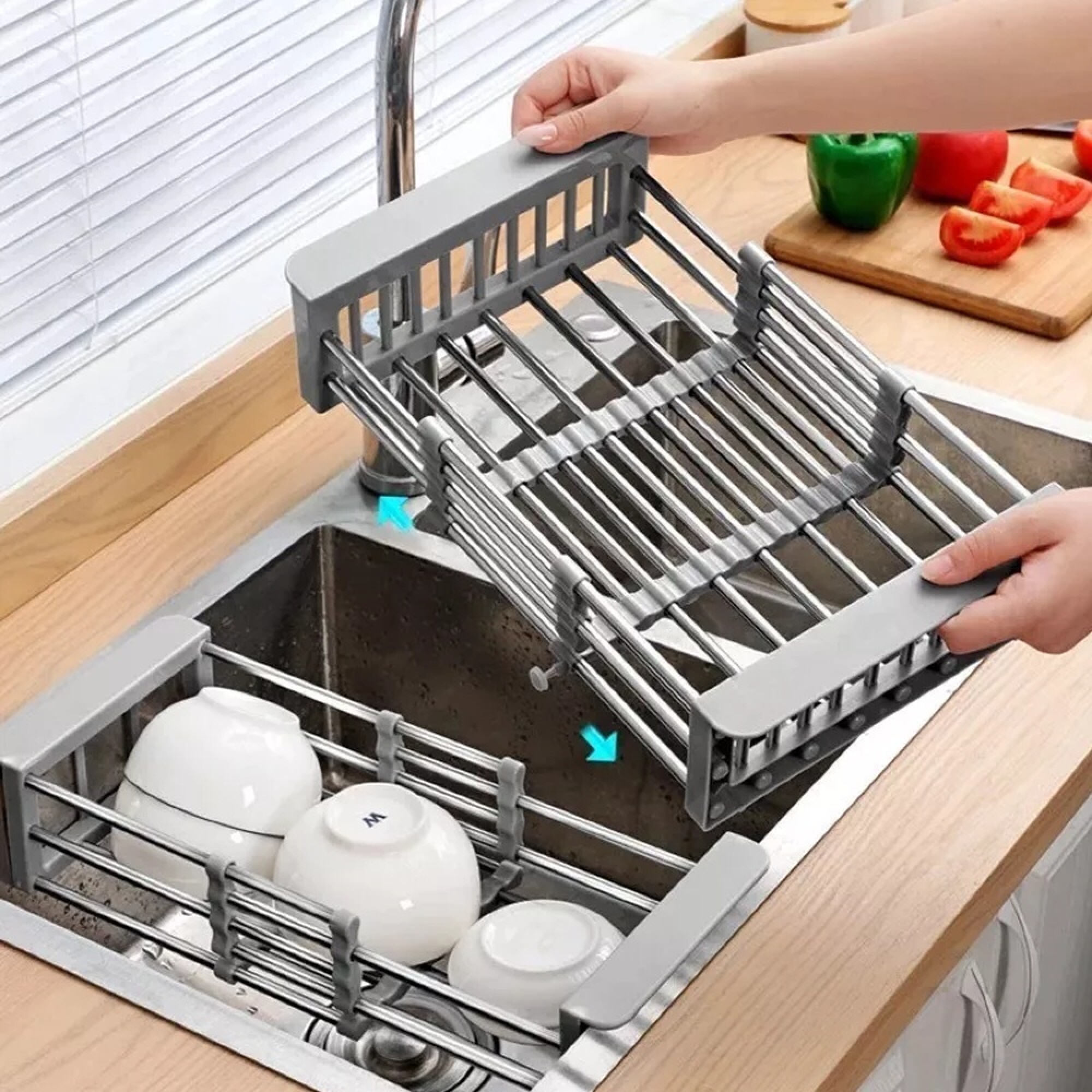 Escurridor Extensible de Pileta Seca Platos Frutas Verduras - Gris — HTS