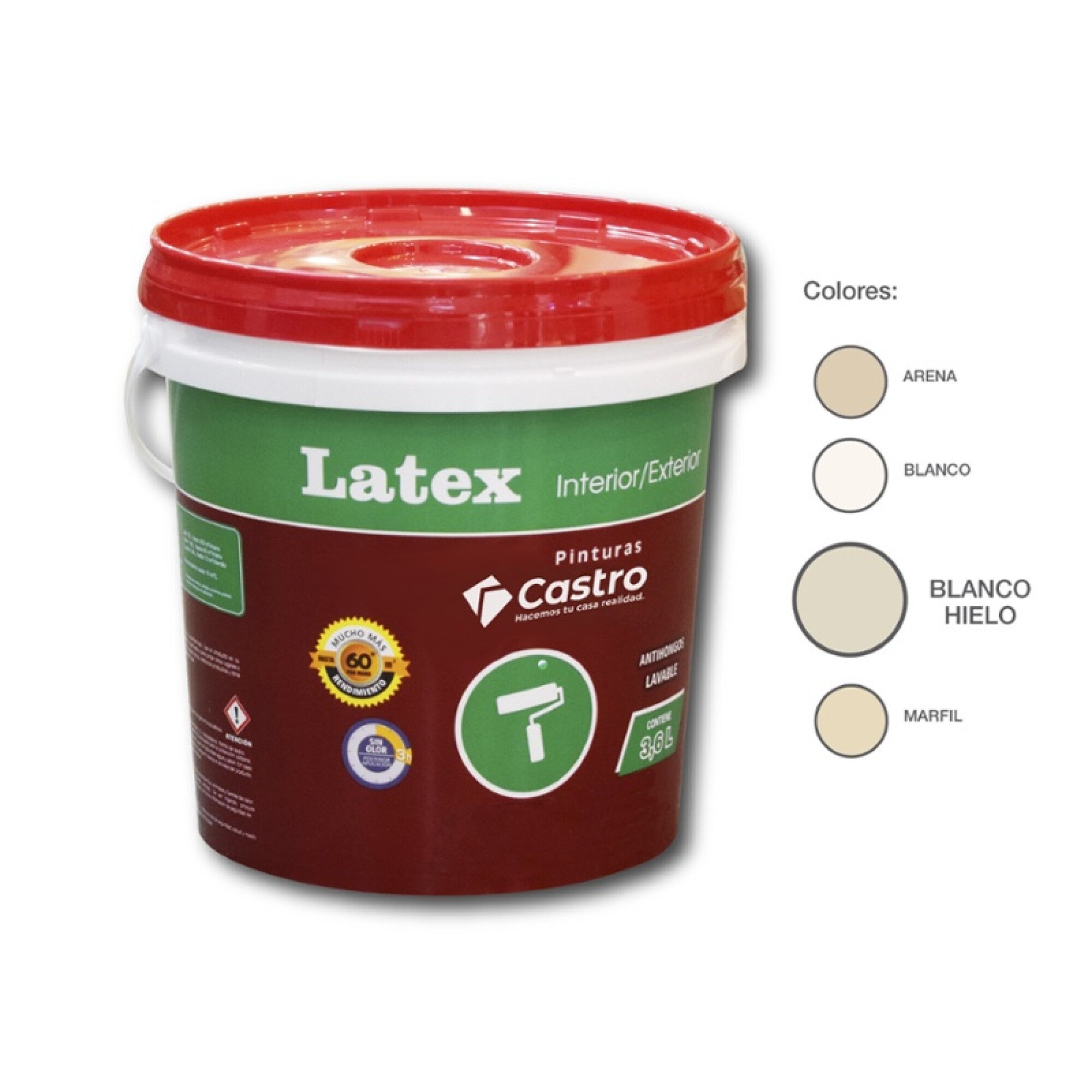 Pintura Castro Latex Interior / Exterior Color Blanco Hielo 3.6 Lts ...