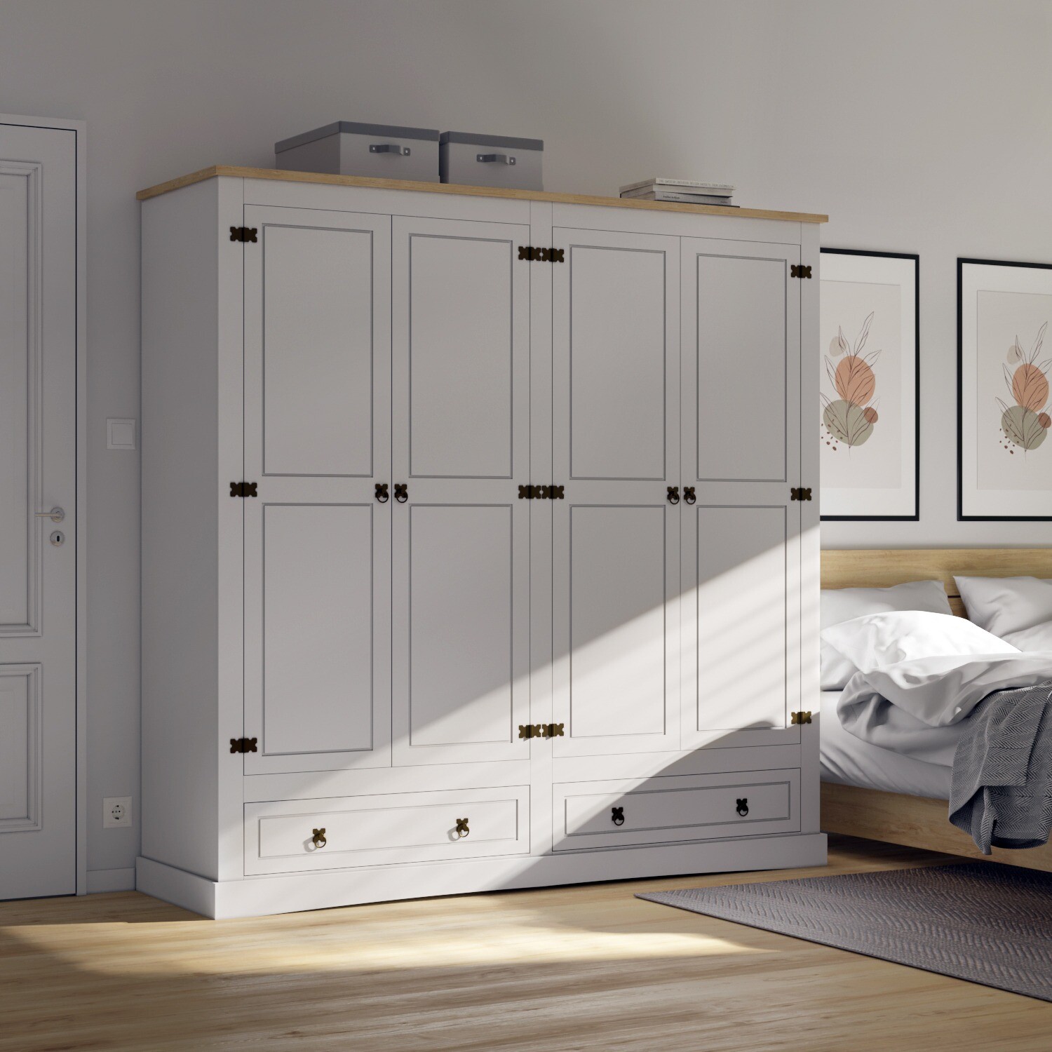 Ropero 4 puertas - Madera maciza - Linea mexicana - Blanco — Rustico Hogar