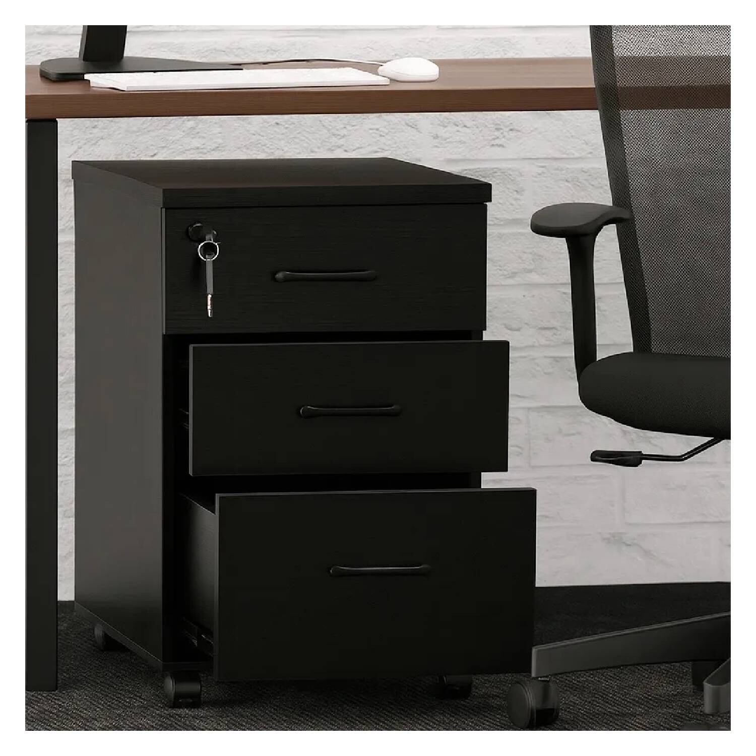 Cajonera con Llave de Madera Melaminico x3 cajones - Negro — Electroventas