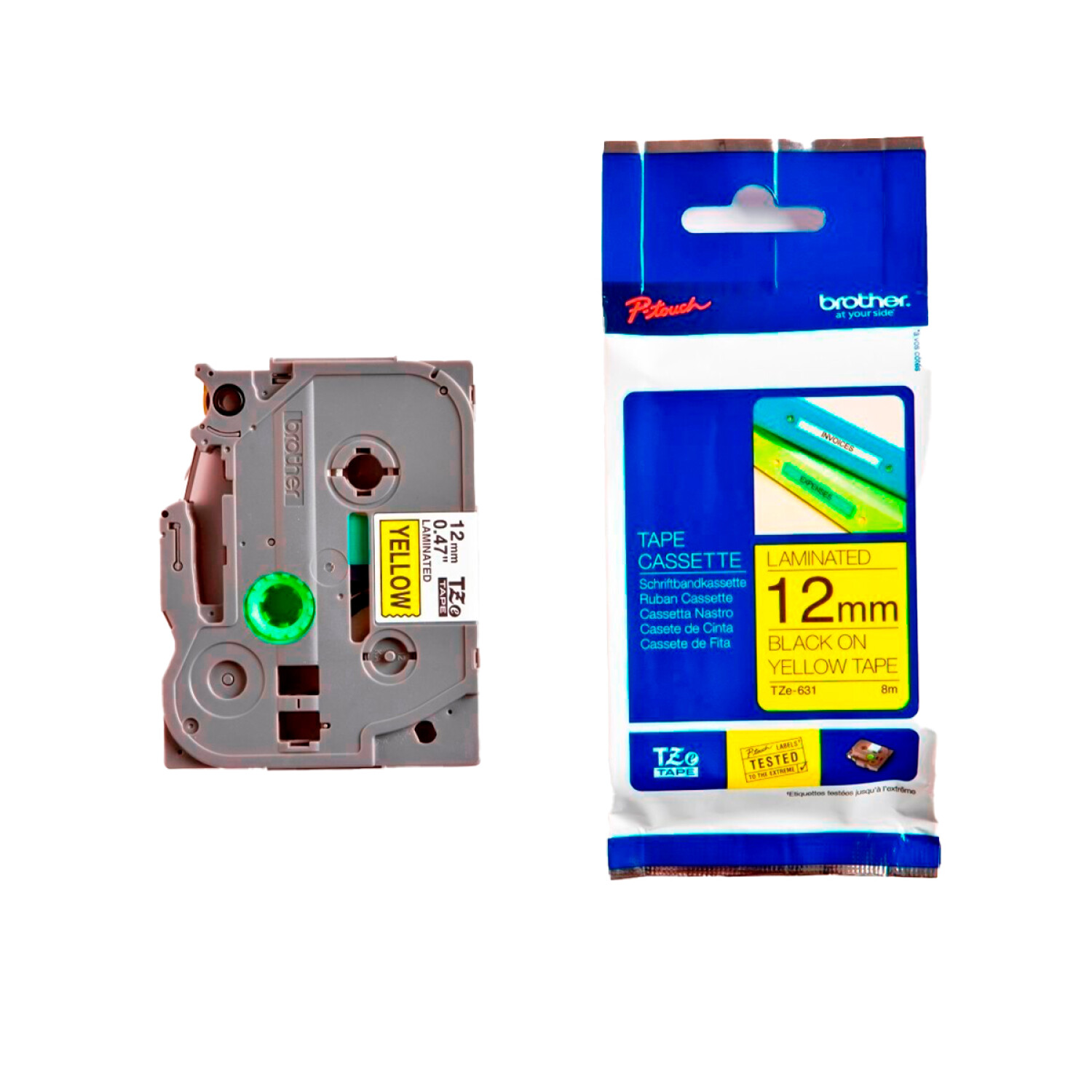 Cinta para Rotuladora Brother TZE-631 12mm Negro-Amarillo — ZonaTecno